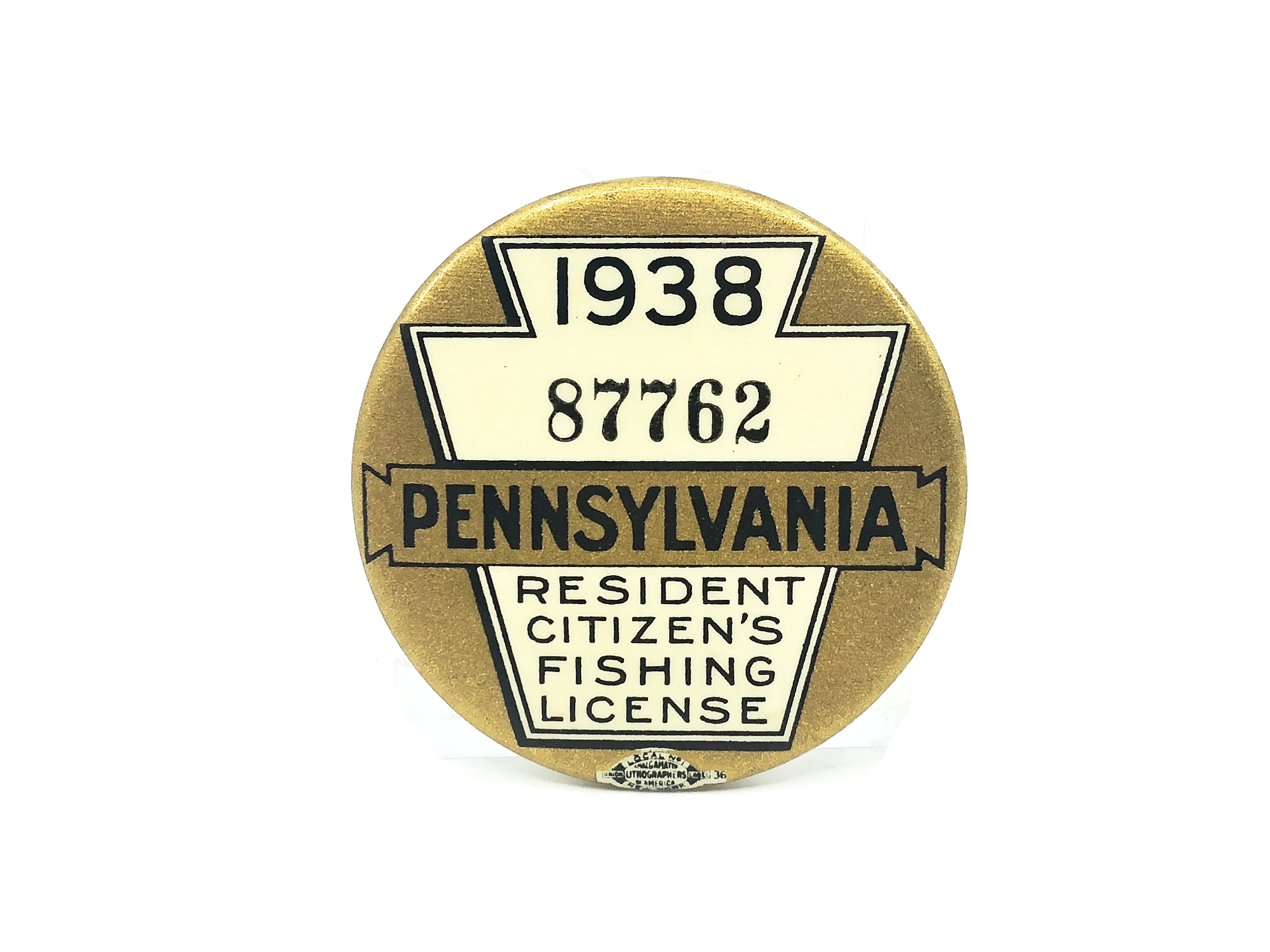 1938 Pennsylvania Resident Fishing License Button – My Bait Shop, LLC