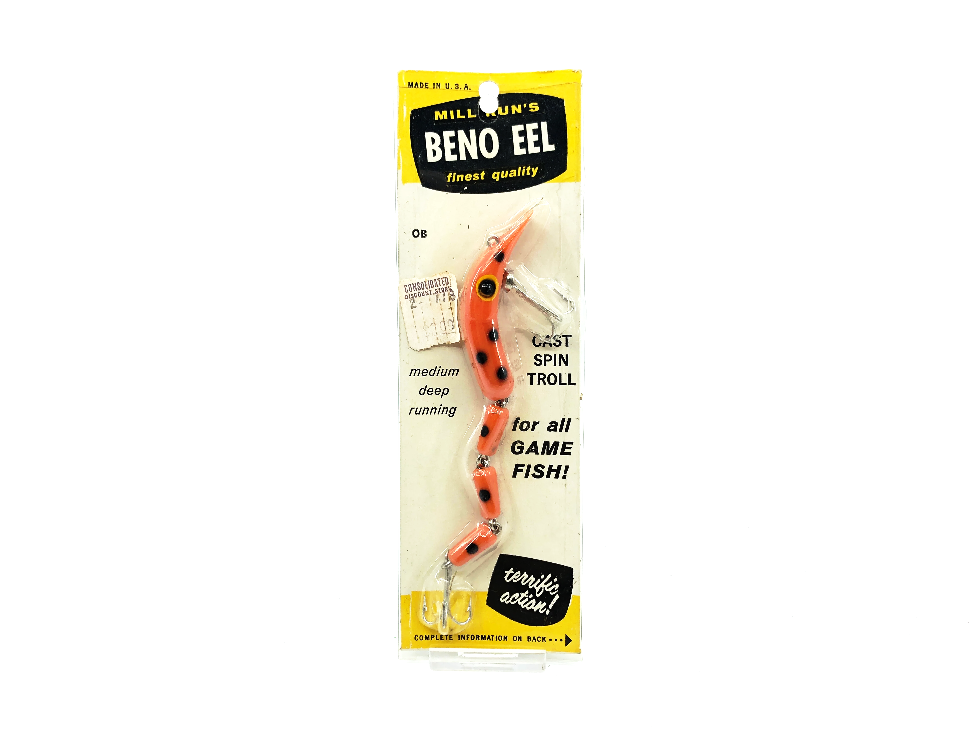 Mill Run's Beno Lure Eel, Orange/Black Spots Color New on Card – My ...