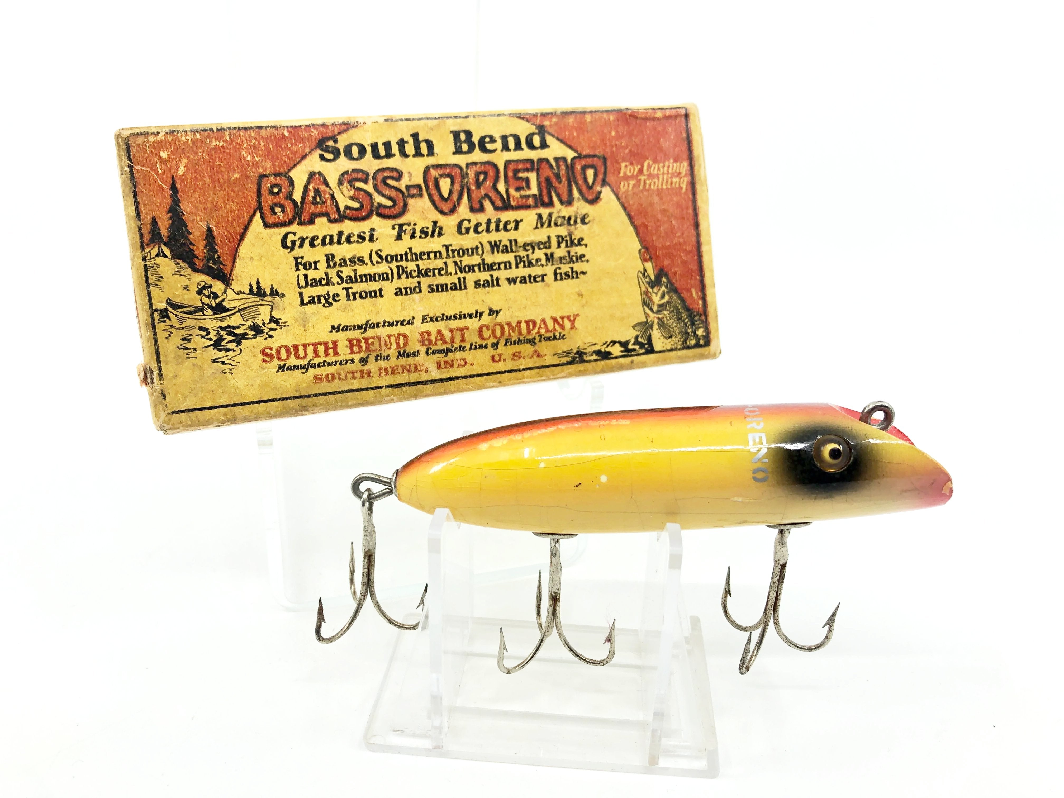 South Bend Bass Oreno 973-RAIN Rainbow Color in Red Sky Pine Tree Box ...