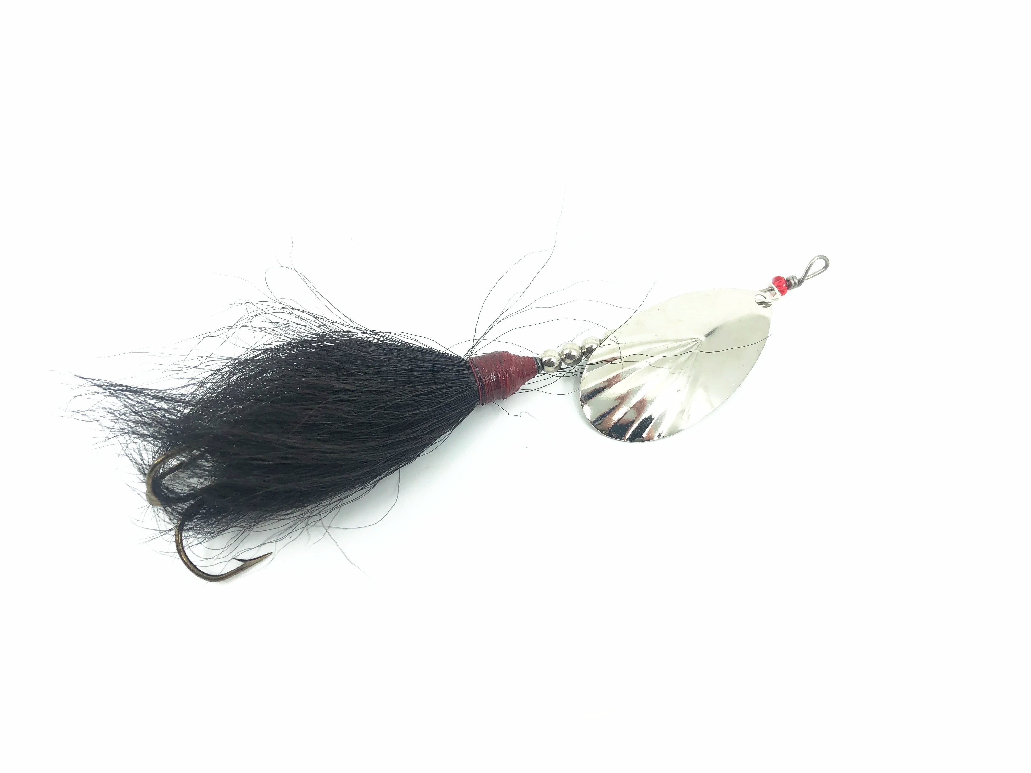 Musky Bucktail Spinner, Silver Blade/Black & White Tail Color - Fluted ...
