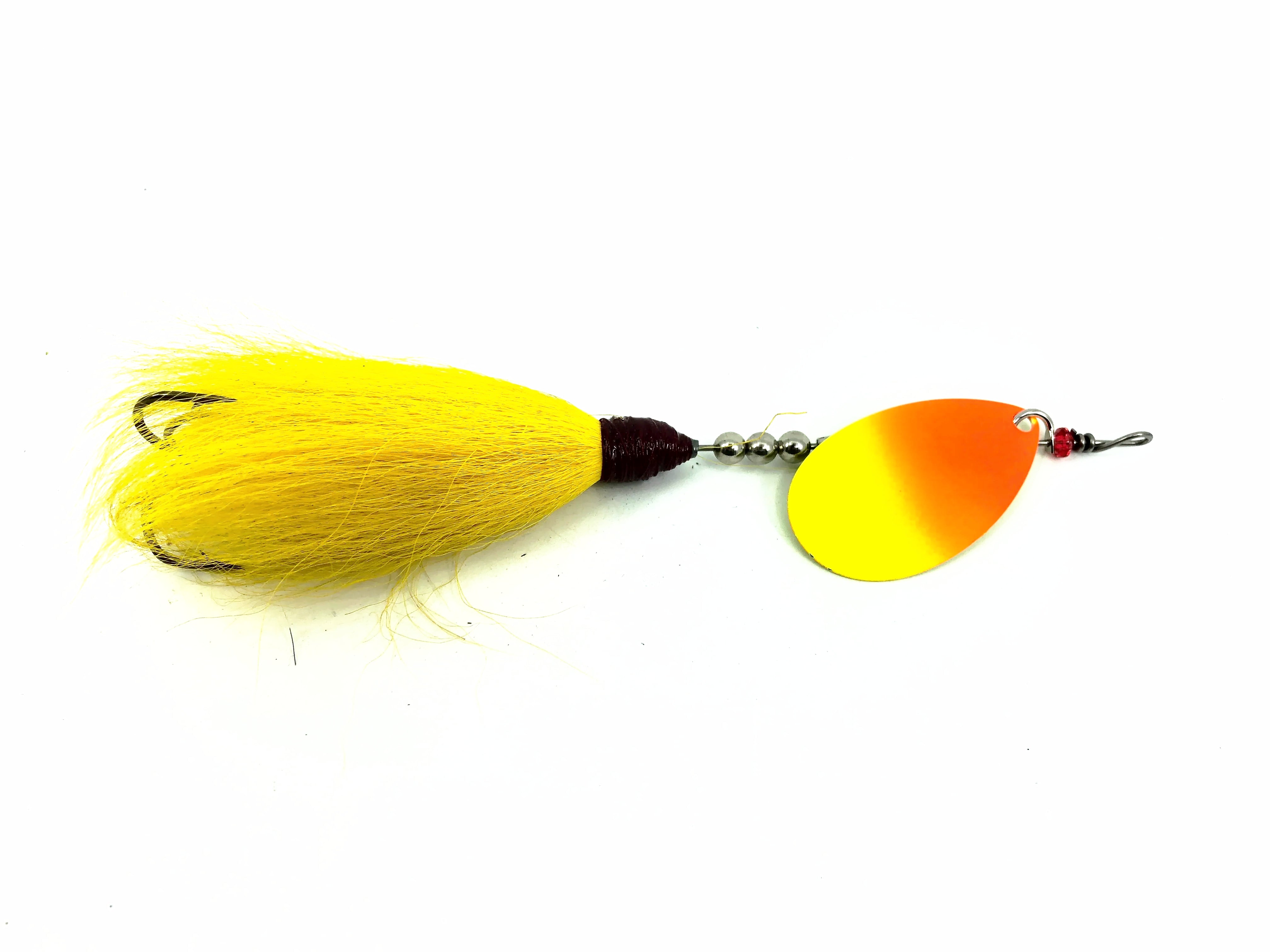 Musky Bucktail Spinner 1oz, Perch Blade/Yellow Tail Color – My Bait ...