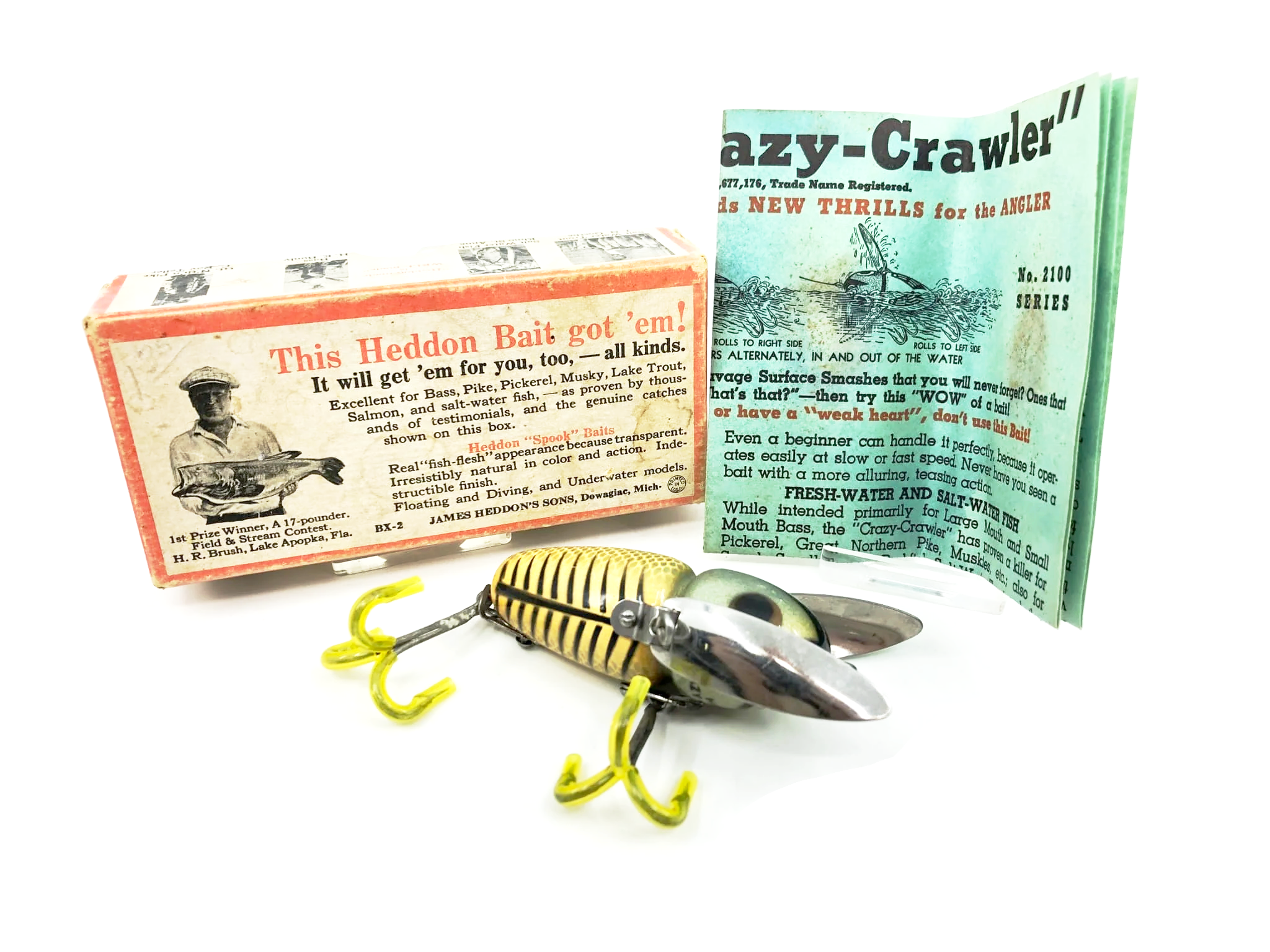 Heddon Crazy Crawler 2100XRS Silver Shore Color with Brush Box-Tough ...