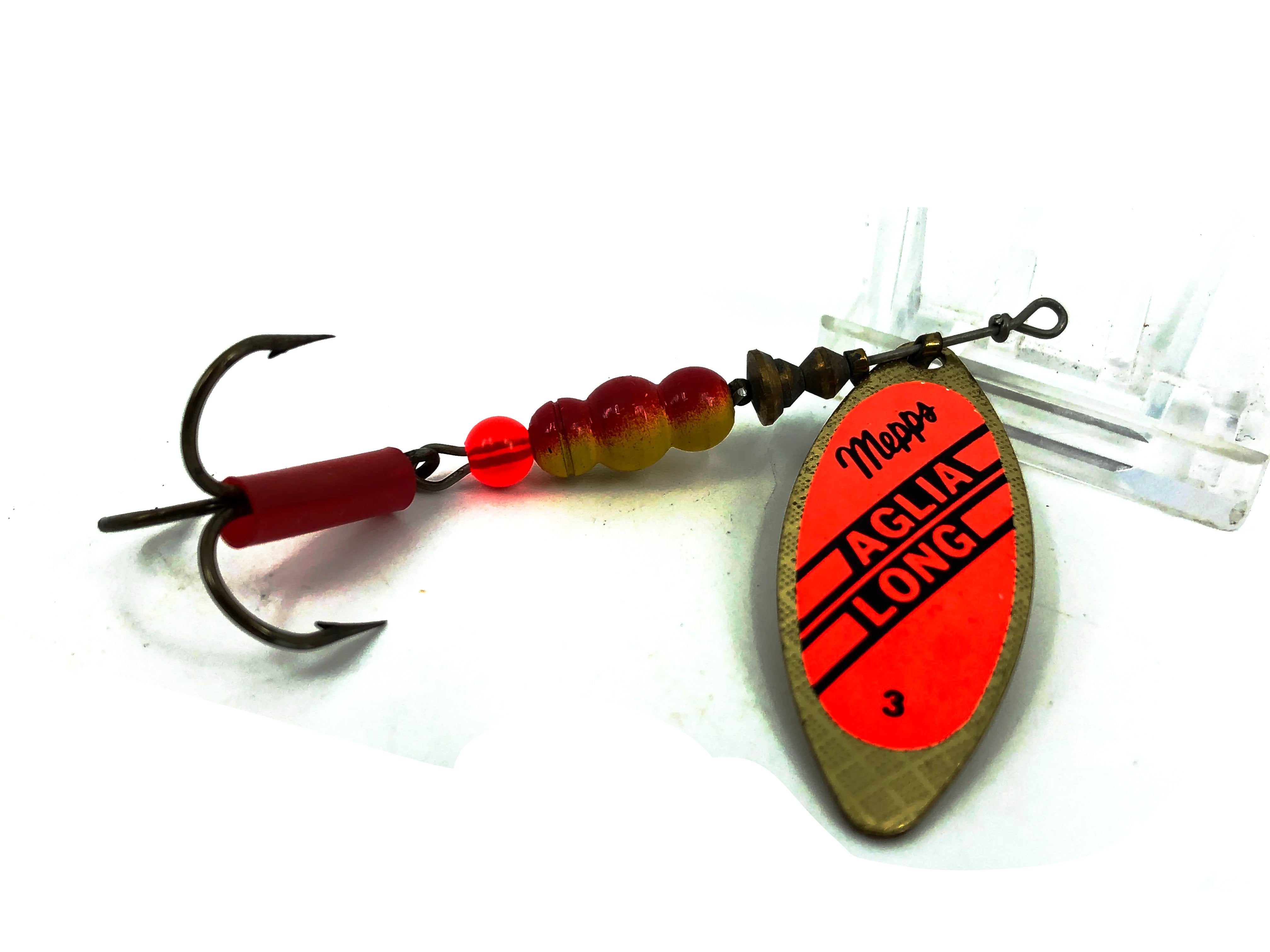 Vintage Mepps Aglia Long #3 Plain Treble, Fluorescent Orange Blade Col ...