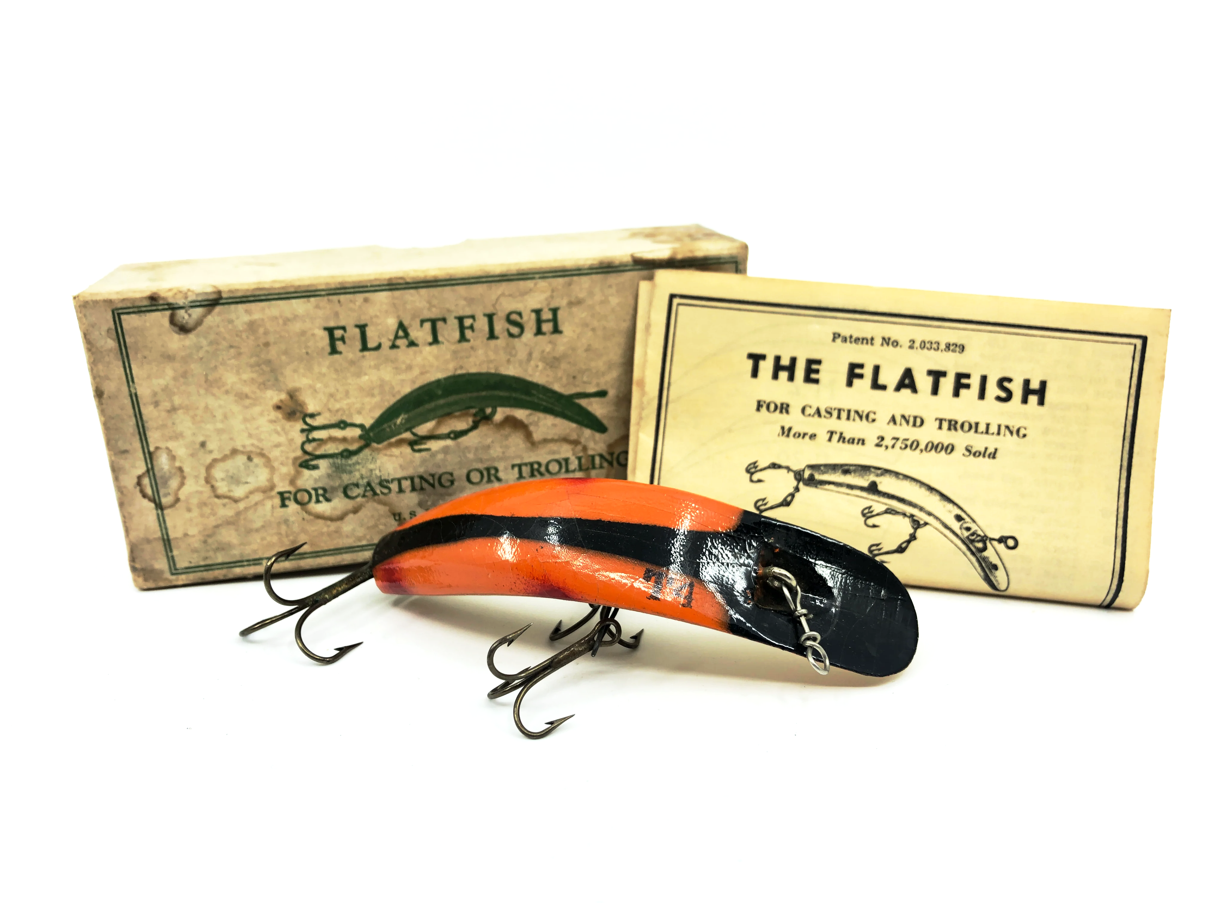 Vintage Helin Flatfish T4, OB Orange Black Stripe Color with Box - 194 ...