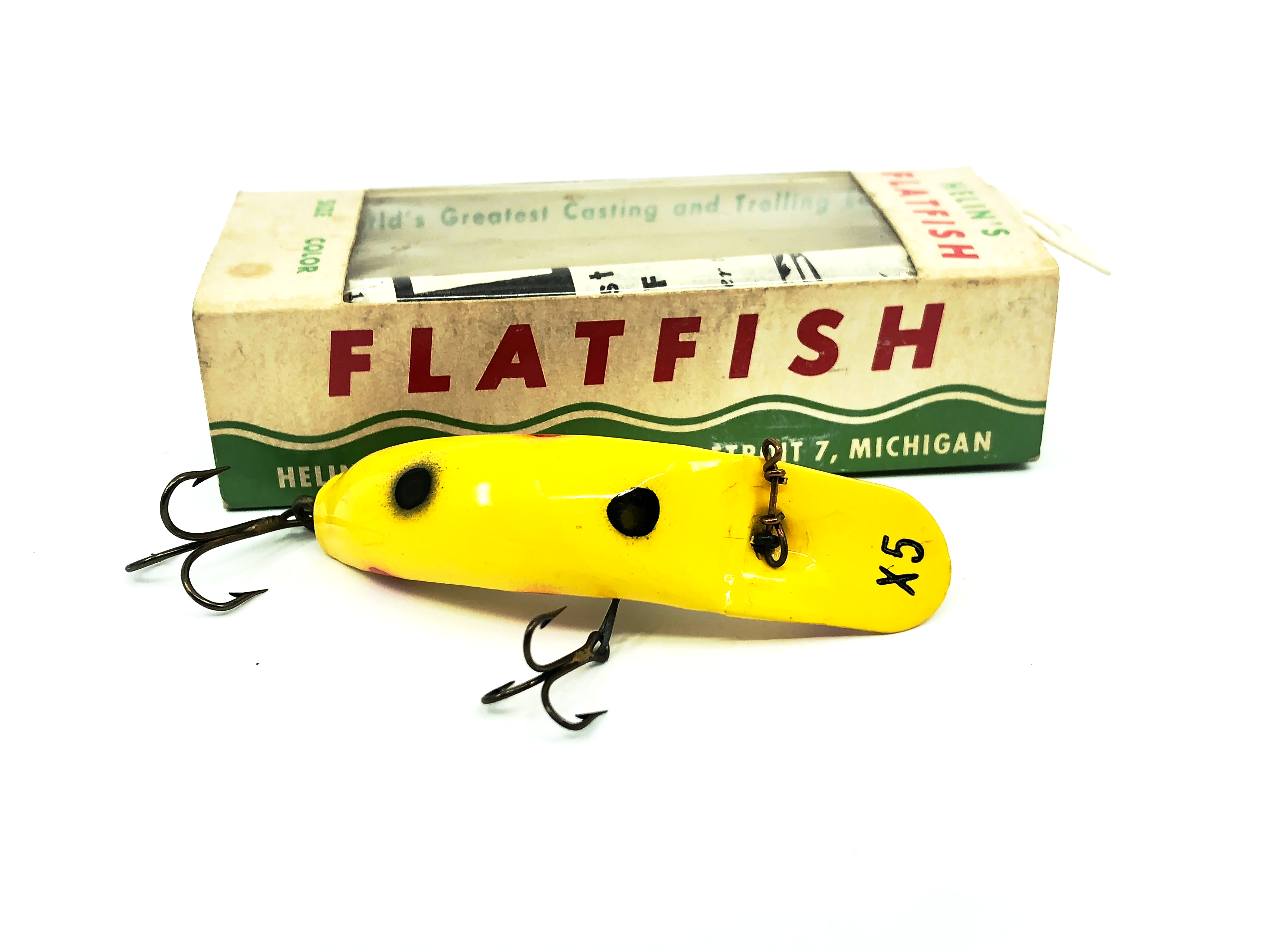 Vintage Helin Flatfish X5, Yellow Color with Box – My Bait Shop, LLC