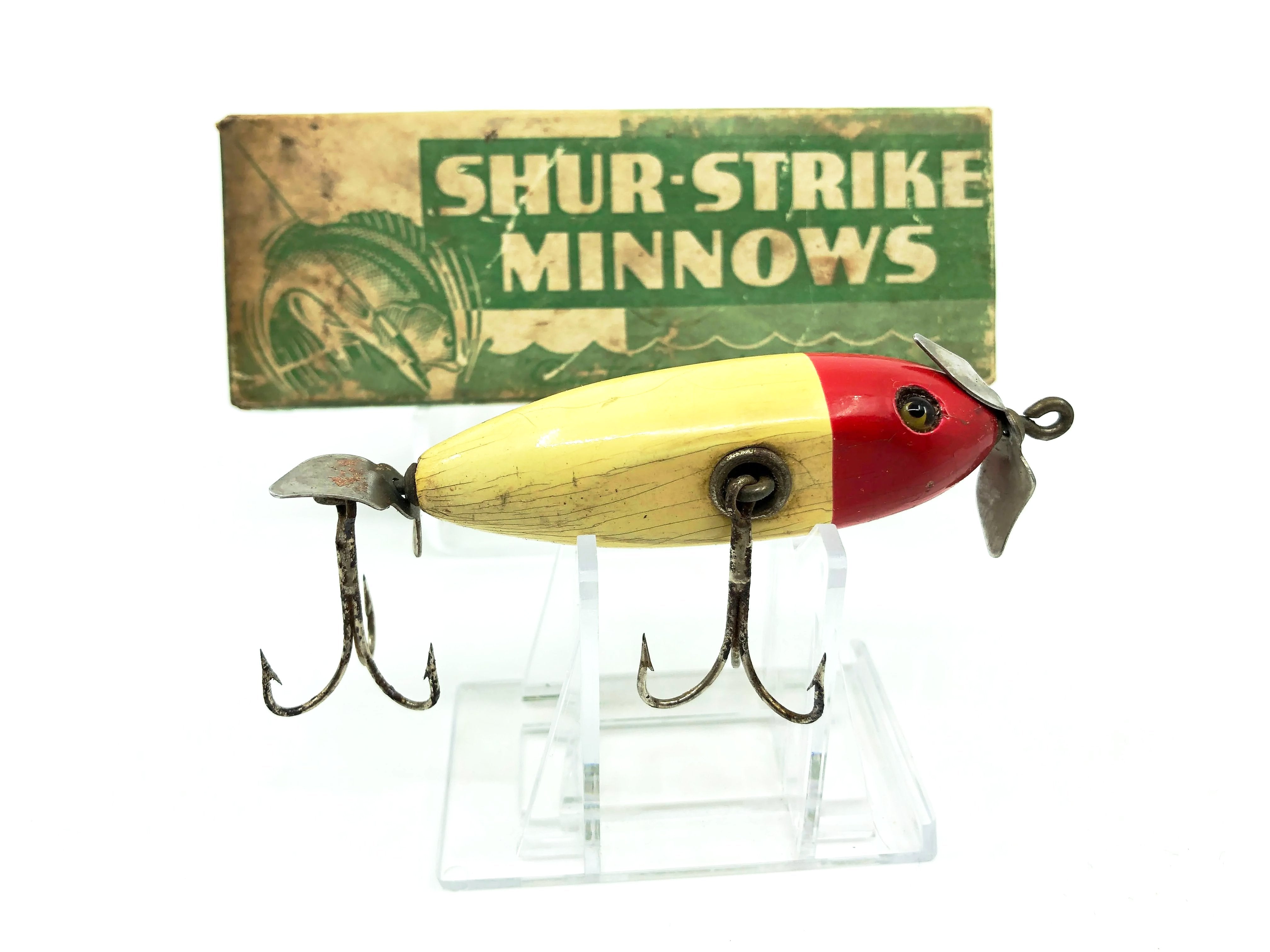 Shur-Strike Baby Injured Minnow in Red Head White Body Color with Box ...