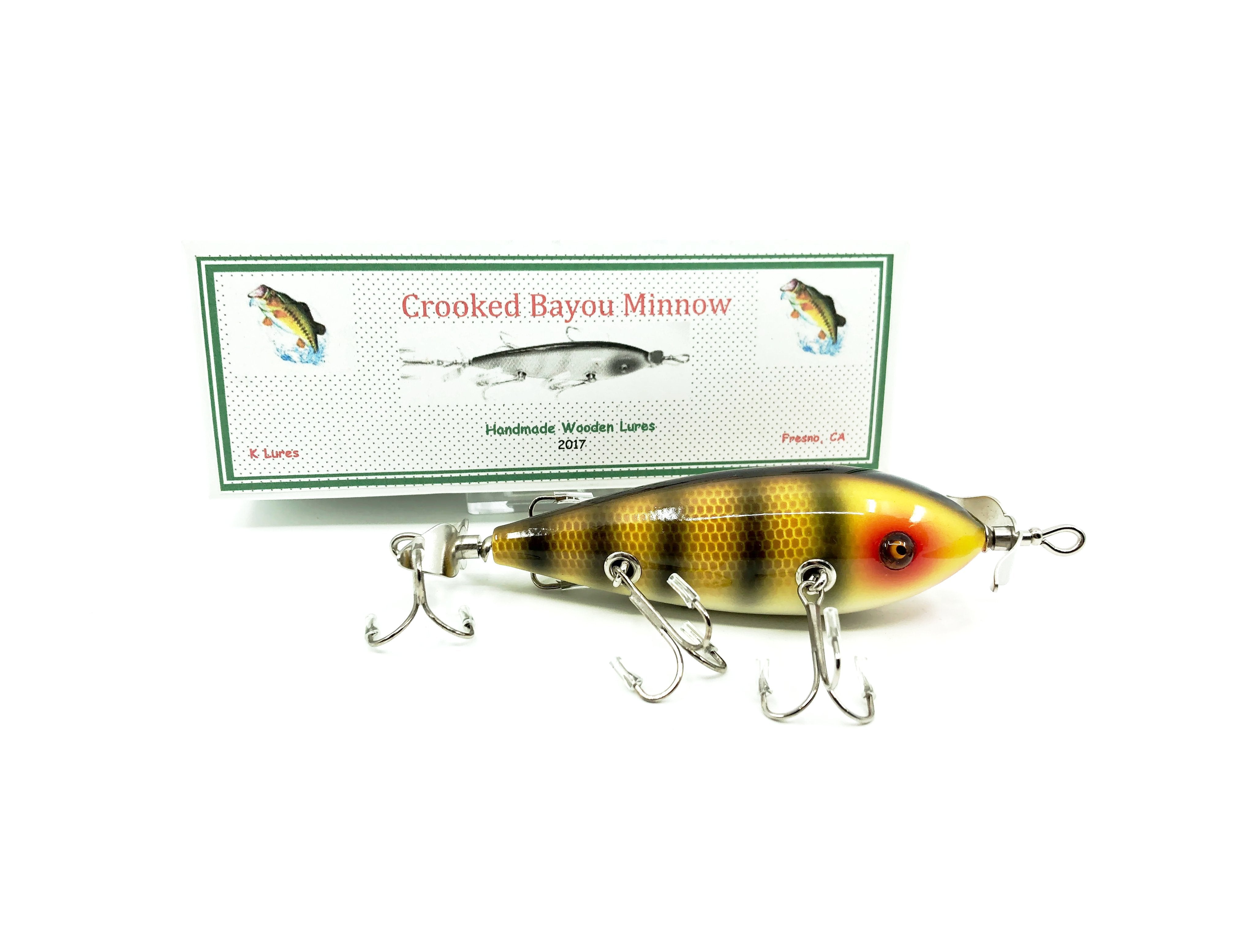 Crooked Bayou Minnow - 5 Hook- Black / Yellow Perch Scale Color – My ...